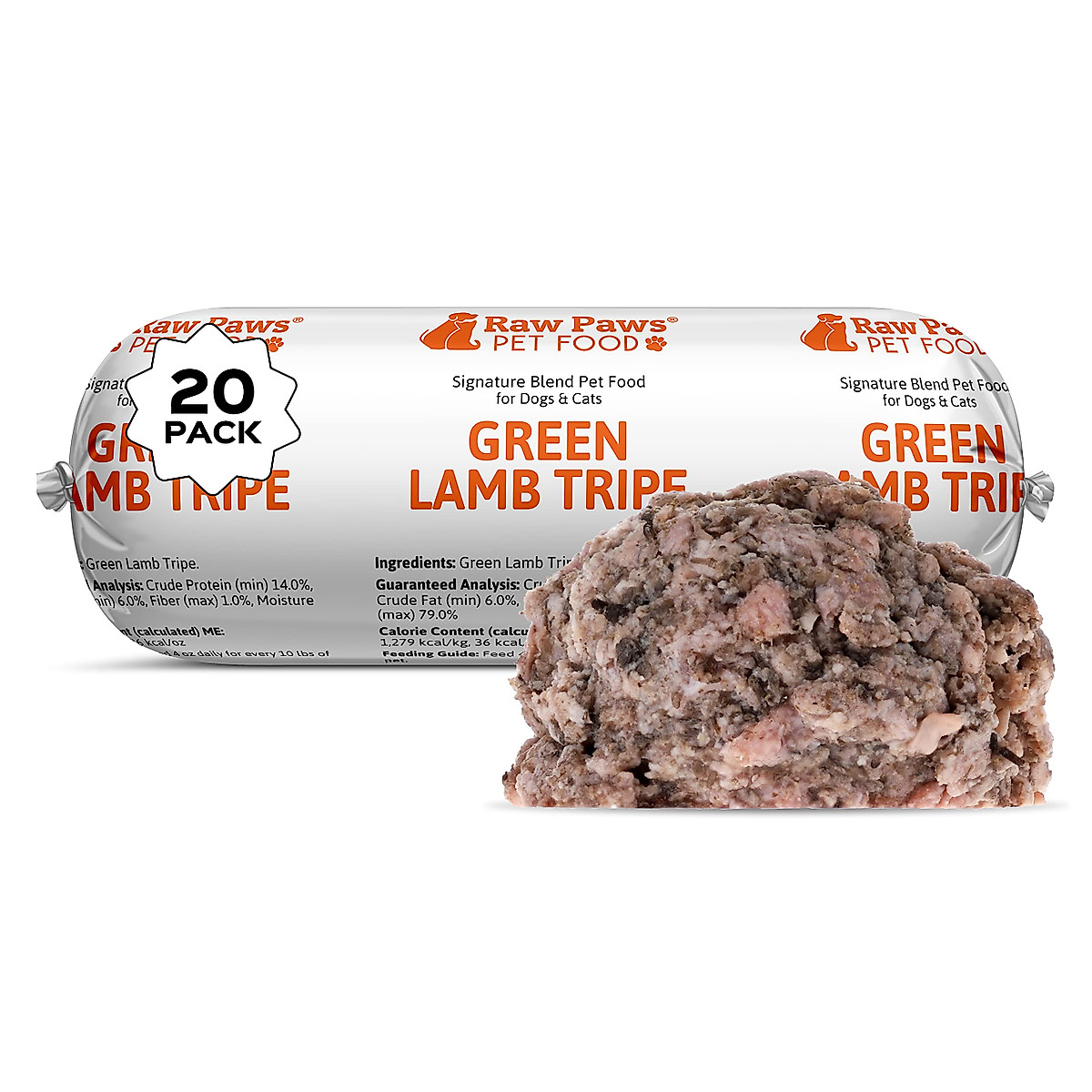 Raw Paws Signature Pet Food for Dogs & Cats - Green Lamb Tripe, 1-lb Rolls (20 Pack) - Fresh Pet Food Made in USA - Natural Dog Food Rolls - Raw Frozen Dog Food – Green Lamb Tripe for Dogs & Cats