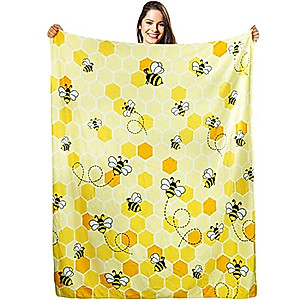 Bee Blanket, Cute Bee Gifts for Women Bee Lovers, Kawaii Bee Throw Blankets, Bees Cozy Soft Cartoon Plush Fuzzy Yellow Blanket, Christmas Birthday Gifts, Bee Hive, Honey Bee Decor Stuff, 50x60 inch