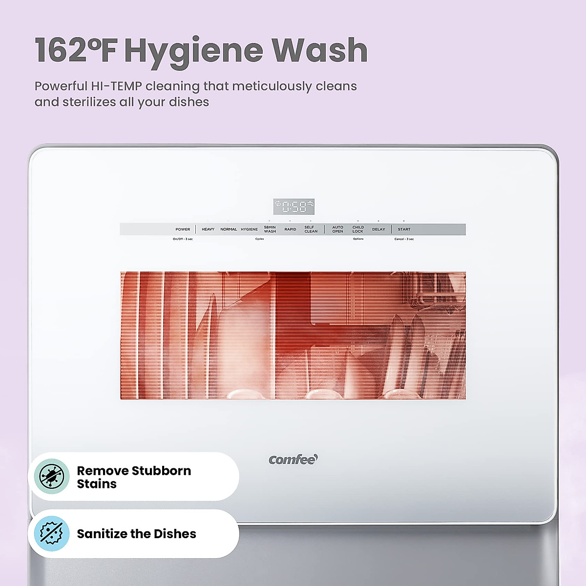 COMFEE' Portable Dishwasher, Countertop Dishwasher with 3 Place Settings, Mini Dishwasher with More Space Inside, 6 Programs, Auto-Open Drying, Touch Control, White