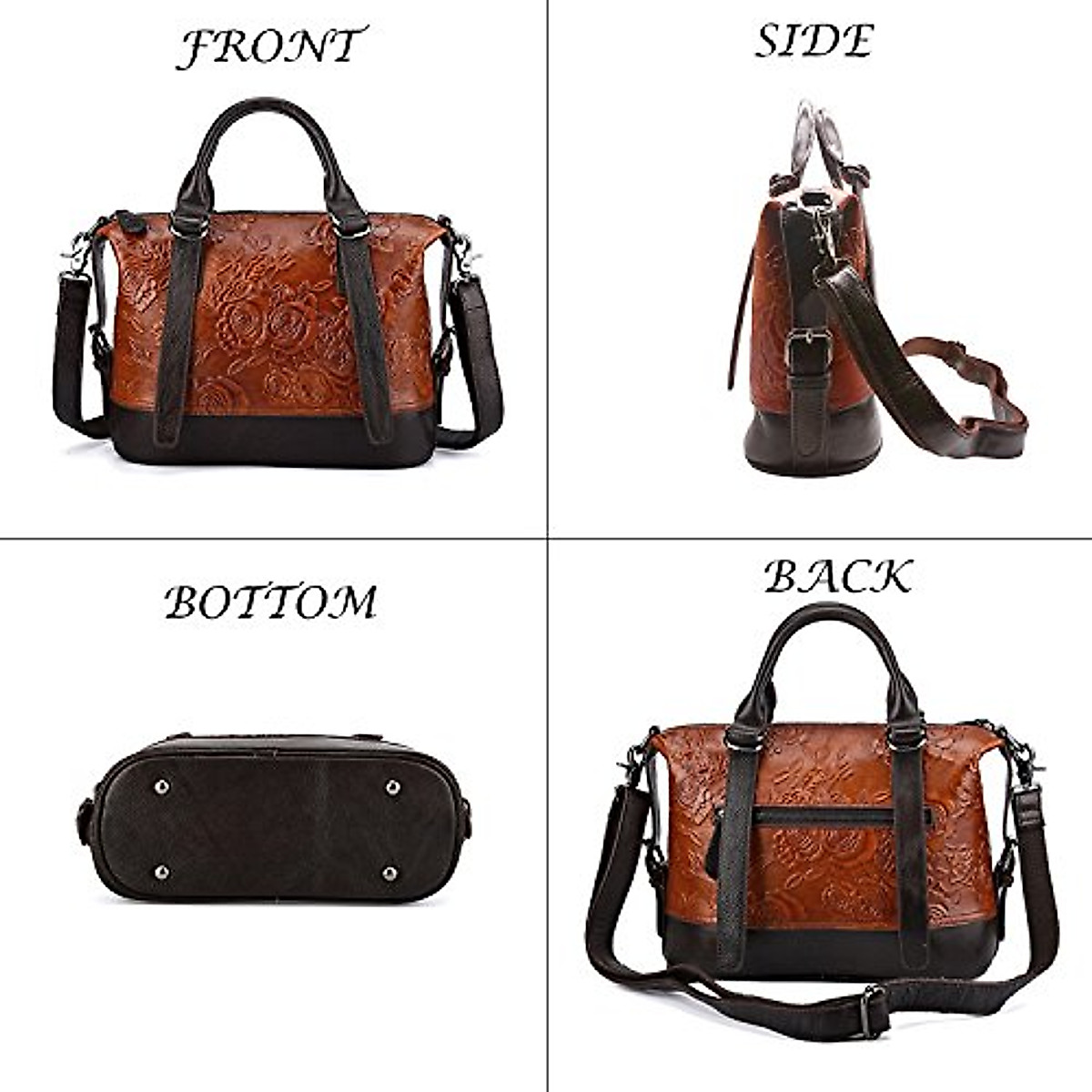 Crossbody Bag for Women Vintage Rose Top Handle Tote Purses Genuine Leather Satchels Handbag (Orange)