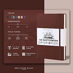 BEECHMORE BOOKS Sketch Book, A4 8.5 x 11.5 inch Blank Sketchbook for Drawing, Paint and Draw, 156 Pages Thick Paper 160gsm, Hardcover Leather Art Notebook, Boxed for Gifts (Chestnut Brown)