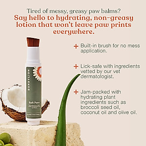 Dandylion Soft Paws | Paw Lotion with Brush | Dog Paw Pad Balm Hydrating Alternative | Vet-Approved, Lick-Safe & Fragrance-Free | pH-Balanced for Itchy, Dry, Cracked Paws, Small & Large Dogs 0.6 fl oz