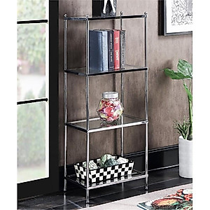 Pemberly Row Modern Four-Tier Tower/Clear Glass with Chrome Metal