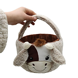 Cute Plush Cow Easter Basket for Kids, Cow Easter Buckets with Plush Ear, Candy Buckets Storage Tote Bag Easter Decorations (Cow Easter Basket, 7.9"L x 7.9"W x 9.8"H)