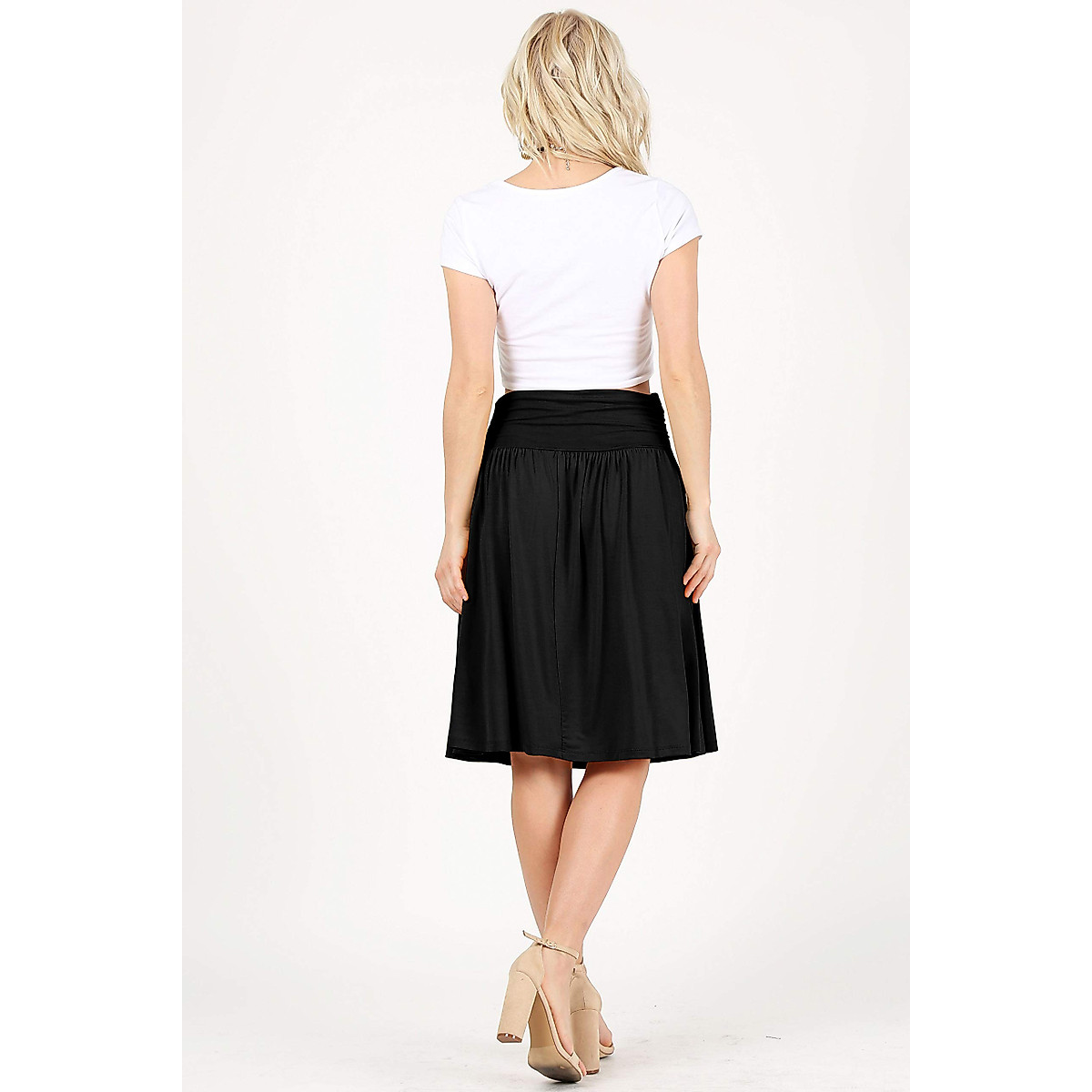 Black Skirts for Women Knee Length High Waisted Black Skirt Flowy Skirt Black Aline Skirt Black Pocket Skirt (Size XX-Large, Black)