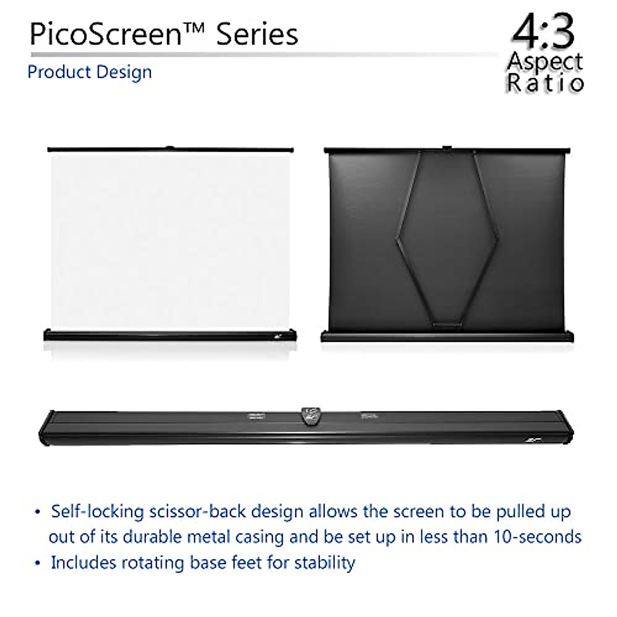 Elite Screens PicoScreen Series, Light-Weight Pull Up Manual Projector Screen, 45-inch 16:9, Portable Table-Top Pull-Up Home Theater Movie Office Classroom Fiberglass Projection Screen, PC45W, Black