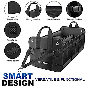 HAOKAY Large Trunk orgnaizer, SUV Trunk Organizer, Car Storage Organizer, Premium Multi Compartments Collapsible Car Organizer Fable Cover