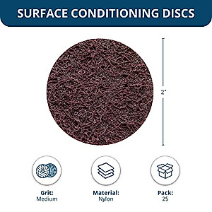 Benchmark Abrasives 2" Quick Change Nylon Surface Conditioning Discs for Sanding Polishing Paint Removal with Male R-Type Backing, Use with Die Grinder - (25 Pack)(Medium)