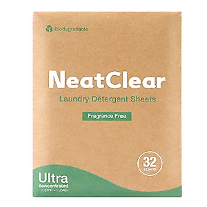 NeatClear Laundry Detergent Sheets - Travel Size - Fragrance Free 32 Strips (32 Loads) - Concentrated Liquidless Laundry Soap - No Mess - Space-Saving - for Travel, Apartments, Dorms, Sink