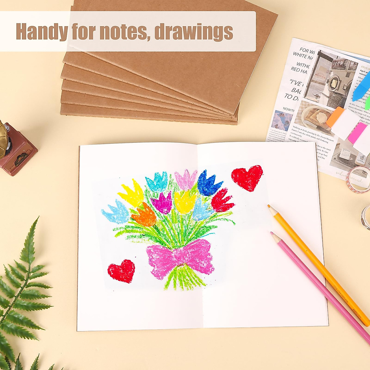 EOOUT 24 Pack Kraft Notebooks, Journals in Bulk, Blank Paper Sketchbooks, 60 Pages, 30 Sheets, 80GSM, 8.3x5.5 Inch, A5 Size, Travel Journal Set, for Gifts, Students and Office Supplies