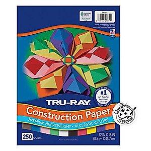 Tru-Ray (P6589-4) Heavyweight Construction Paper Bulk Assortment, 10 Assorted Colors, 12" x 18", 250 Sheets