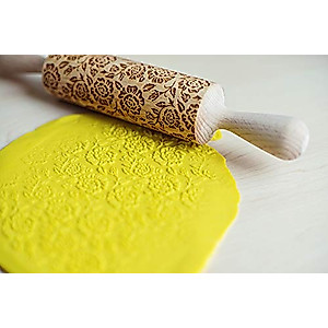 Roses Rolling Pin, flowers imprint utensil, floral ornamental pattern, embossing cookie stamp, engraved cookie roller
