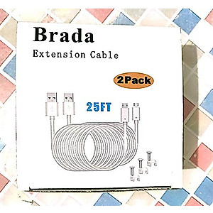 Brada 2Pack 25ft Micro USB Power Cord,Micro USB to USB Charging Cable,DC Power Adapter USB Extension Cable,Extension Power Cable for CCTV Security Camera,Indoor Wireless IP Camera,Standalone DVR