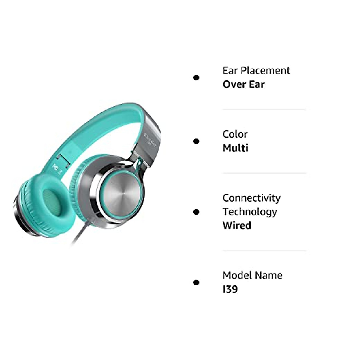 ELECDER i39 Headphones with Microphone Foldable Lightweight Adjustable On Ear Headsets with 3.5mm Jack for Cellphones Computer MP3/4 Kindle School (Mint/Gray)