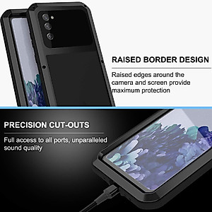 LOVE MEI Military Rugged Case For Samsung Galaxy S20 FE 5G, with Tempered Glass Screen Protector, Shockproof Dustproof Scratch Proof Hybrid Metal and Silicone Gel Heavy Duty Full Body Cover for S20 FE