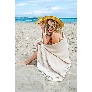 DEMMEX Certified 100% Organic Cotton & Organic Dye Prewashed XL Diamond Weave Turkish Cotton Towel Peshtemal Blanket for Bath,Beach,Pool,SPA,Gym, 71x36 Inches,14 Oz (Beige)