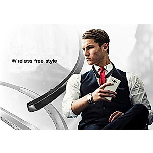 QT S Bluetooth Headset, Lightweight Retractable for Neckband Bluetooth Headphones for Sports Exercise Home & Office, Noise Cancelling Stereo Neckband Wireless Headset Talk 9-10 Hours (Silver)