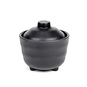 Asian Home Japanese Rice and Soup Bowls With Lid, All Black, Melamine Hard Plastic, for rice, miso soup, 4.72" x 3.94", 10 oz. (2 Bowls)