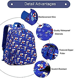 Toddler Kids Backpack For Girls Boys, 13.80" x 11.02" x 4.72" Unicorn Backpacks with Adjustable Padded Shoulder Straps For Age 3-6 (Blue Bear)