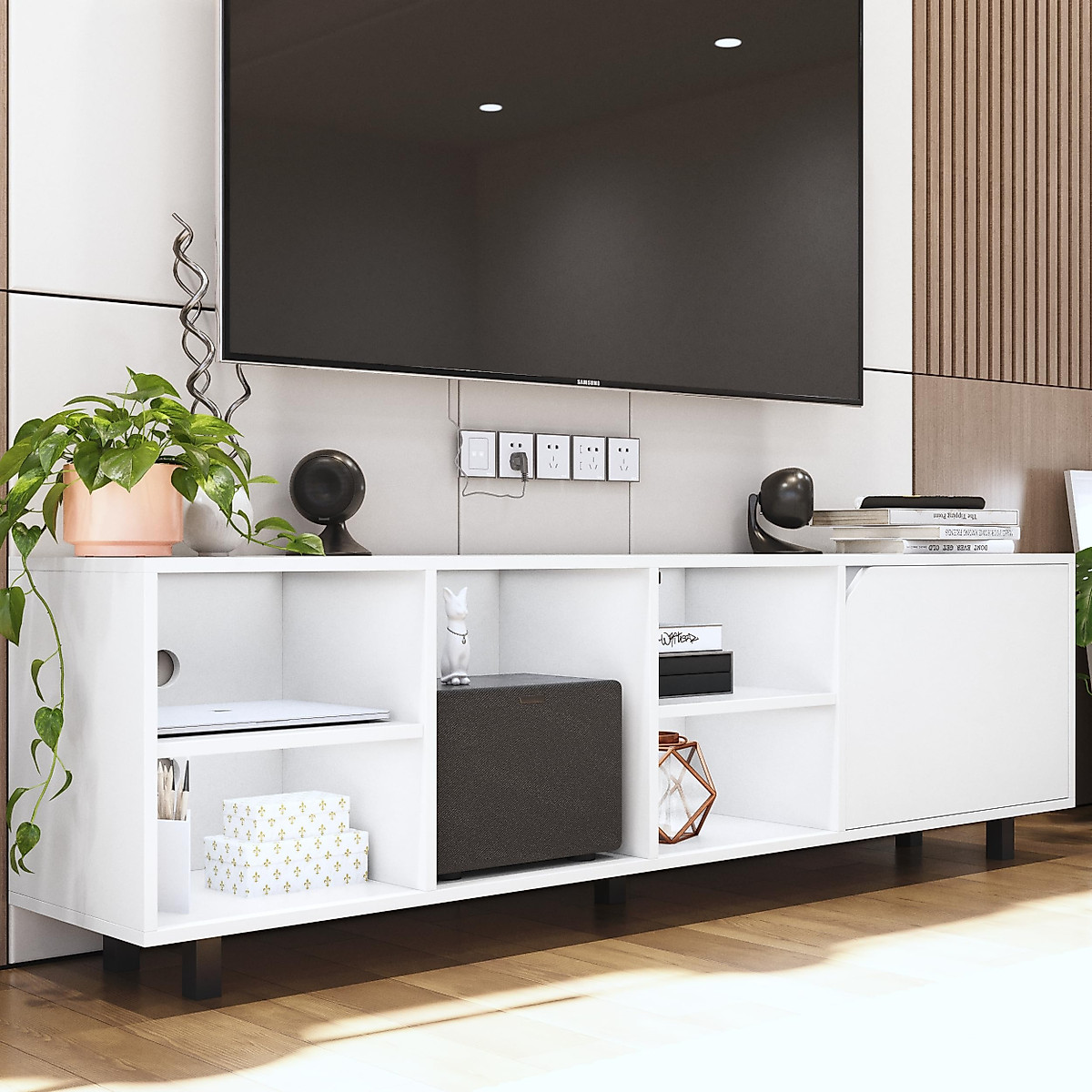 TV Stands for Living Room - 70” Black TV & Media Furniture - Media Entertainment Center - Media Cabinet Entertainment Center with Storage - TV Stand for 80 Inch TV with Doors & Shelves