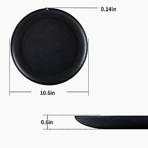 MISS BIG Dinner Plates, 10 inches Plastic Plates Set of 4,Lightweight Wheat Straw Plates, for Children & Adult Unbreakable Dinnerware Plates, No BPAs and No Chemical Dyes, Kids Plates(Black)
