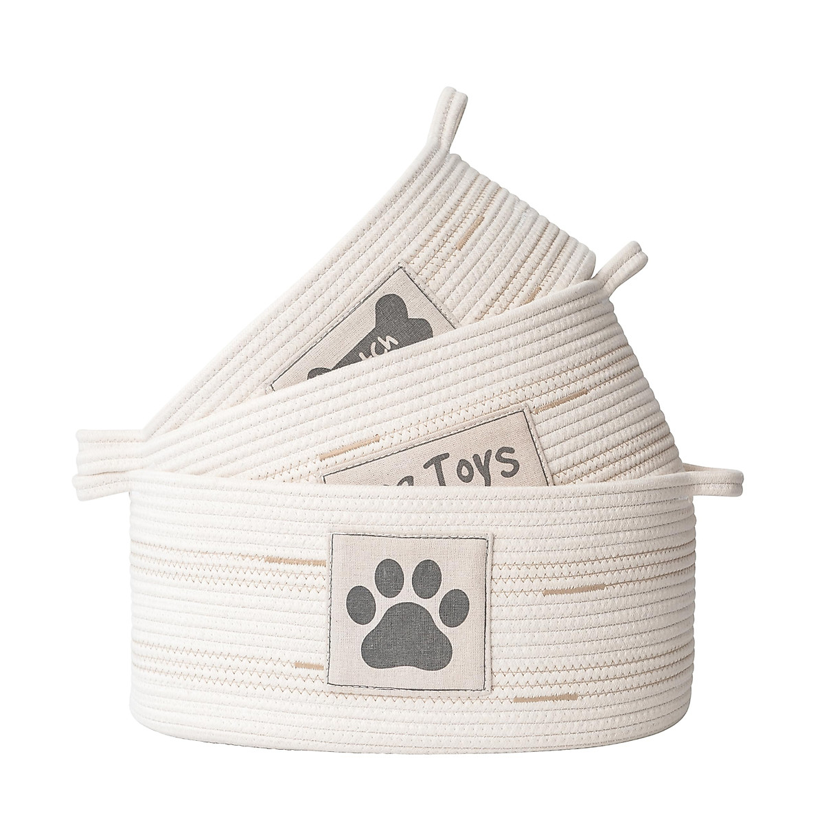 RGI Home Dog Toy Storage Baskets – Set of 3 Oval Fabric Rope Organizer Bins for Pet and Household Storage, Multi-Sized with Easy-Carry Handles, Durable and Stylish, Charcoal Gray on Ivory