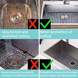 AWOKE Silicone Sink Protectors for Kitchen Sink, 26''x 14'' Folding Non-slip Sink Mat Grid, for Bottom of Farmhouse Stainless Steel Porcelain Sink with Rear Drain (Grey)
