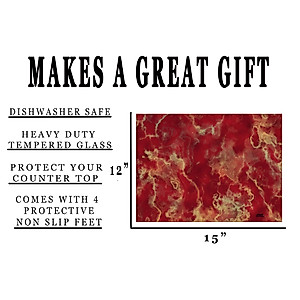 Dark Red and Yellow Marbled Stone Pattern Textured Marble Art Kitchen Glass Cutting Board Modern Decorative Gift Abstract Wavy Contrast Design