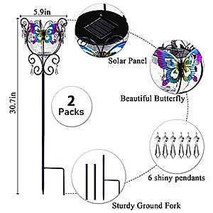 Garden Decor Solar Lights Outdoor, 2pcs Solar Garden Lights Metal Scepter Butterfly Art, Waterproof Yard Stake for Spring Decoration, Patio, Pathway, Lawn