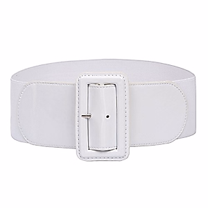 GRACE KARIN Ladies High Stretchy Waist Wide Patent Fashion Plain Leather Belt White XL