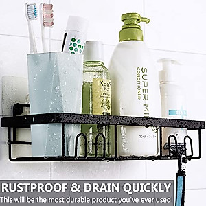 KamzoDia 4 Pack Shower Caddy Shelf Organizer with Hanging Sponge, No Drilling Adhesive Wall Mounted, Accessories Bathroom Storage Basket Shampoo Holder Kitchen Rack, Rustproof Stainless Steel Black