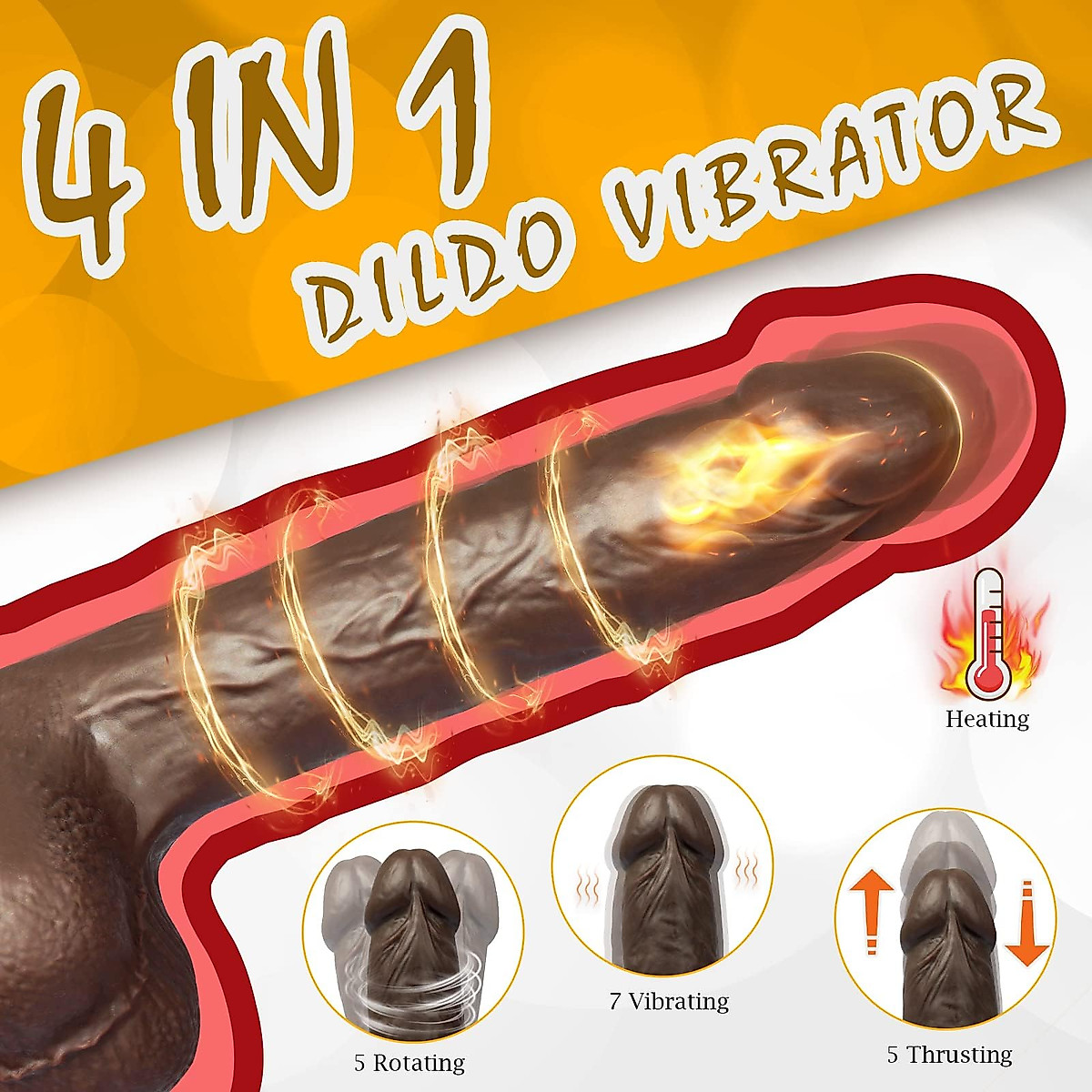 Thrusting Dildo Vibrator, with 5 Rotation 7 Vibrations Vibrating and Heating Sex Toy, Realistic Telescopic Penis with Remote Control for Anal G-spot Stimulation