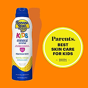 Banana Boat Kids Mineral Enriched, Won't Run Into Eyes, Reef Friendly, Broad Spectrum Sunscreen Spray, SPF 50, 6oz.