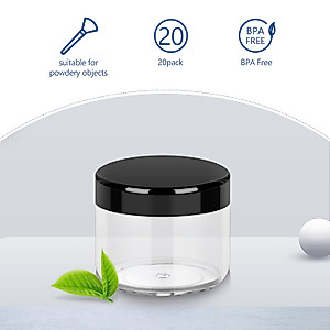 Household 0.7oz Plastic Jars with Lids, 20 Pack BPA Free, Reusable, Refillable Transparent Cosmetic Containers for Bath Salts, Cosmetics, Powders, Beauty Product and Small Accessories