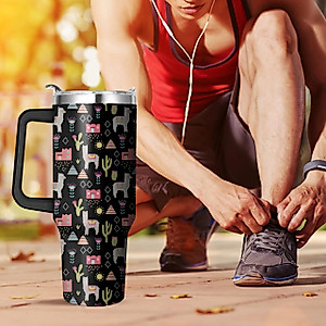 Ksoemar 40 Oz Llama Tumbler with Handle and Straw, Double Wall Stainless Steel Llama Cup, Alpaca Mug Insulated Llama Coffee Mug, 40 Oz Llama Mugs with Handle and Straw for Women Gifts