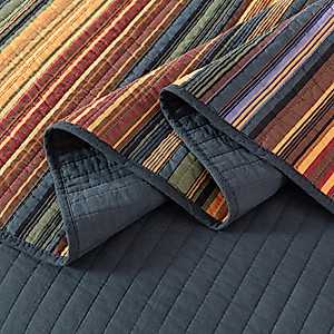 Chezmoi Collection Avery 3-Piece Multi-Color Striped 100% Washed Cotton Quilt Set King Size