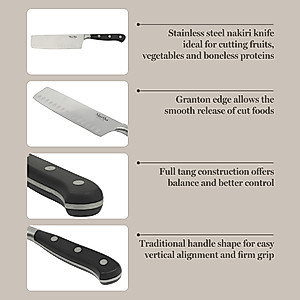 Martha Stewart Carverton 6" Nakiri Knife, High Carbon Stainless Steel Kitchen Knives w/Black Triple Riveted Handle