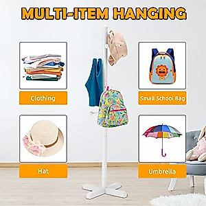 Azaeahom Cross Coat Rack Freestanding Clothing Hanger Home Racks, Wooden Coat Tree Stand with 8 Hooks 2 Adjustable Height, Easy Assembly in Entryway, Room for Hat, Umbrella etc (White)