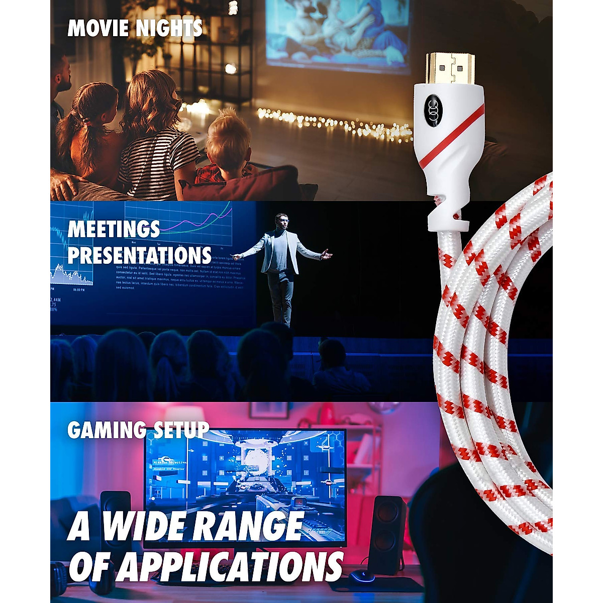 Ultra Clarity Cables 4K HDMI Cable 10FT [2 Pack], High Peed Hdmi Cables with Braided Cord & Gold Connectors, 4K @ 60Hz, Ultra HD, 2K, 1080P, ARC & CL3 Rated for Roku TV/PS5/HDTV/Blu-ray/Xbox One