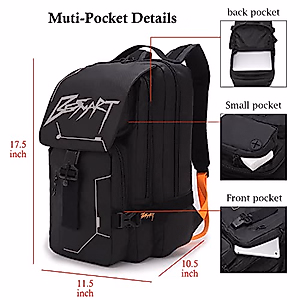 BE SMART Hiking Outdoor Travel Backpack with Cyberpunk Design, Water-Resistant Laptop Daypack Book Bag with Multi-Layer for Men & Woman （Black）