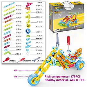 aspeepol 179 Pieces Boys Stem Toys Activities Kids Building Toys and Blocks for Kids Ages 5-12 Construction Tinker Tool Kit Learning Educational Erector Set DIY Childrens Engineering Gift for Kids