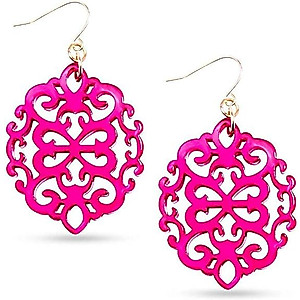 ZENZII Modern Damask Pattern Resin Earring (Hot Pink)
