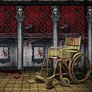 3Pcs Halloween Gothic Mansion Backdrop Decoration, Plastic Halloween Gothic Mansion Room Scene Setters Photography Background Wallpapers for Halloween Haunted House Party Decoration, 54×108 inches