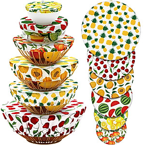 Chengu 12 Pcs Reusable Bowl Covers Bulk Elastic Cloth Fabric Bowl Cover for Bread Proof Rising Sourdough 5 Size Dish Food Stretchy Storage Cover for Leftovers Kitchen Container