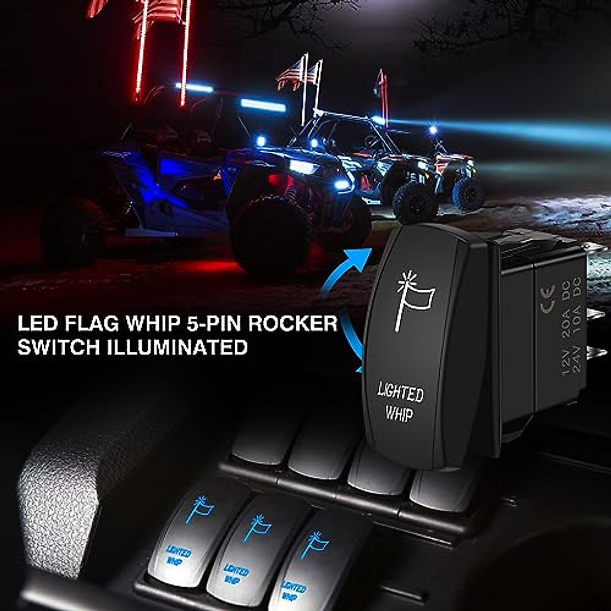 SUZCO 2PCS 2FT Heavy-Duty LED Chasings Spiral Whip Lights with IR&RF&APP, Pure White 6000K 138Leds Dancing Whip Light with Turn/Brake/Warning/Reverse Signal Fit for ATV UTV RZR Off-Road Truck Can-Am