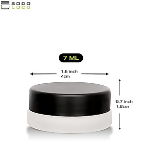 (90 Pack) 7ml Low Profile Thick Frosted Glass Jars with Black Lids - Airtight Containers for Oil, Lip Balm, Wax, Cosmetics