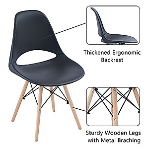 ESSIZOLE Modern Dining Chairs Set of 4,DSW Shell Plastic Chairs with Wood Legs,Armless Side Chairs,Kitchen Chair with Hollow Back for Dining Room,Living Room,Bedroom (Black-02)