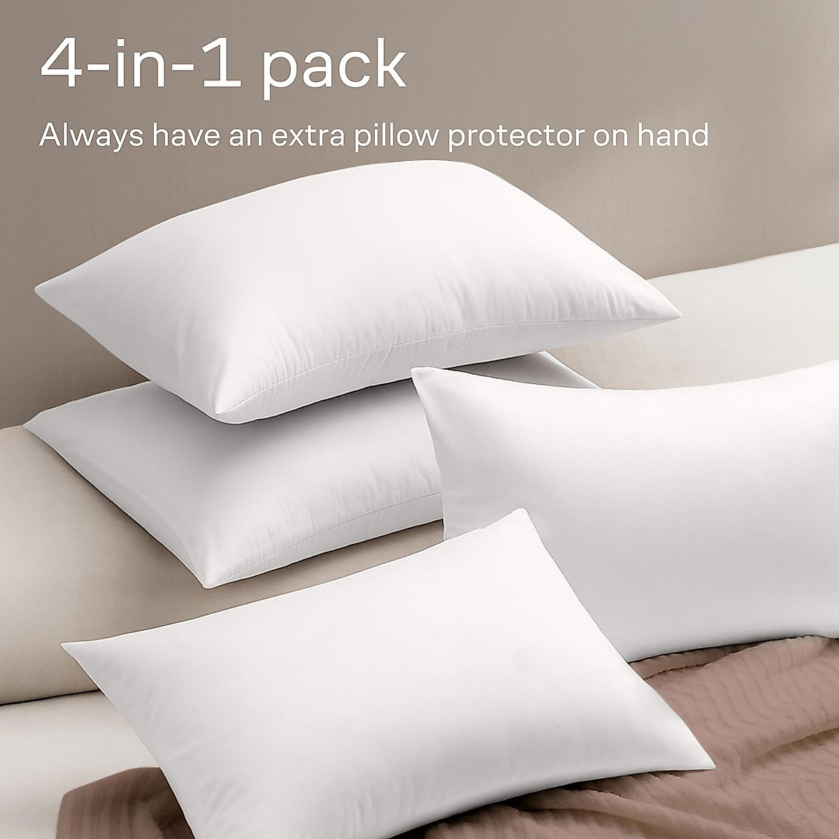 Niagara 4 Pack Pillow Protectors Cases Covers Standard 20x26 Zippered Set White Soft Brushed Microfiber Reduces Respiratory Irritation Physical Threapy Clinics Hotels (4 Pack Standard)