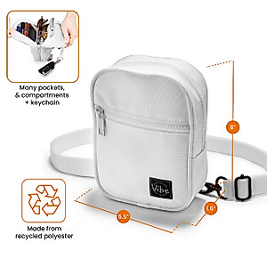 Vibe Festival Gear Small Crossbody Sling Bag for Women Men 5in1 Multi-Use from (rPET) Recycled Polyester Belt Bag Cross Body Backpack Fanny Pack Purse - White