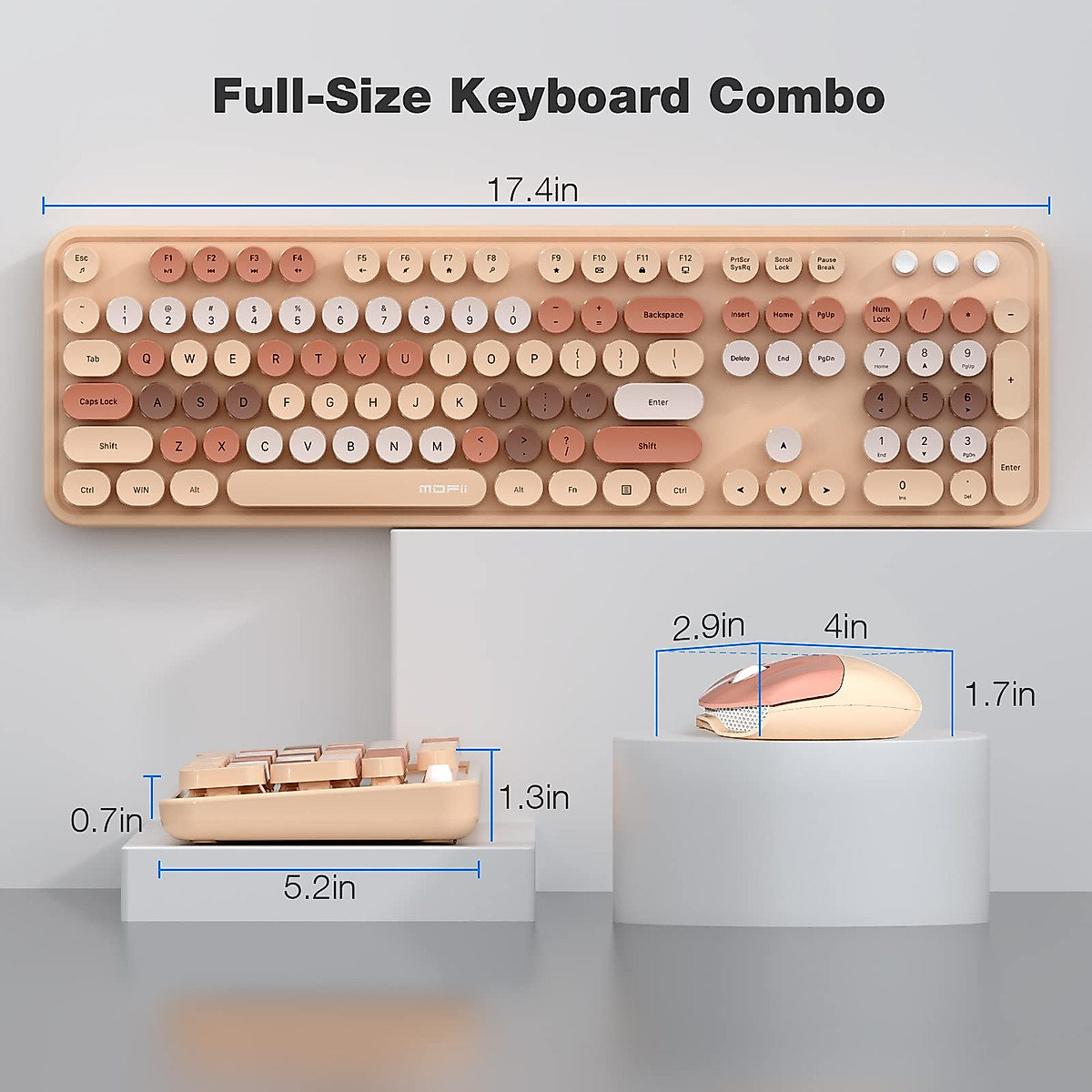 MOFII Wireless Keyboard and Mouse Combo,2.4GHz Retro Full-Size Keyboard with Number Pad and Cute Mouse for Computer PC Desktops Laptop WindowsxP/7/8/10(Milk Tea Colorful-B)